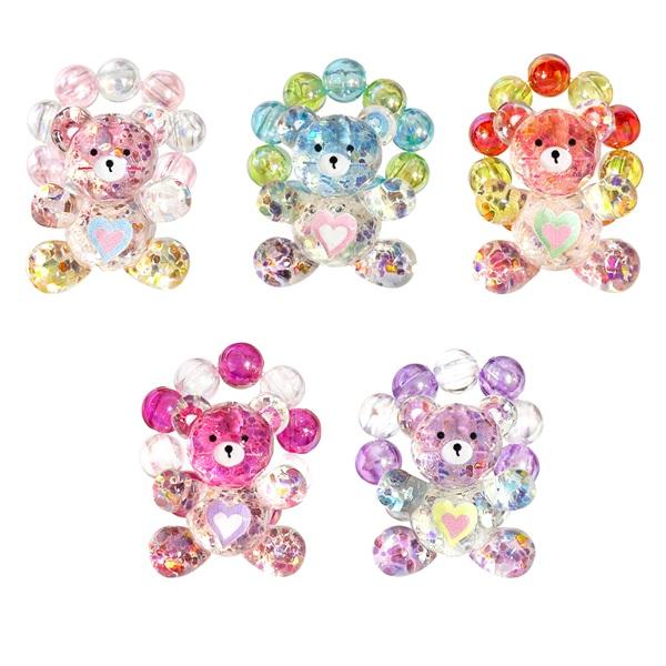 【商品名】ジュエリーくまちゃんビーズリング【50個セット】【商品サイズ】本体サイズ：H25×W25×D30mm(ゴムが伸びて調整可能)パッケージサイズ：個包装なし。【色】5種アソート。色・柄の指定は出来ません。【注意事項】こちらの商品は業務...