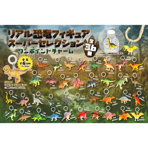 【商品名】リアル恐竜フィギュアスーパーセレクション ワンポイントチャーム【36個セット】【商品サイズ】本体サイズ：H40×W15×D75mm【色】36種アソート。色の指定は出来ません。【注意事項】こちらの商品は業務用商材の為、不良品が出たと...