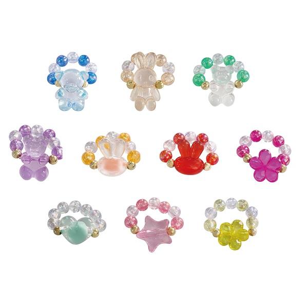 【商品名】キュートリング2【50個セット】【商品サイズ】本体サイズ：20mm(ゴムが伸びて調整可能)【色】10種アソート。色・柄の指定は出来ません。【注意事項】こちらの商品は業務用商材の為、不良品が出たとしても返品・交換・返金は一切出来ません。