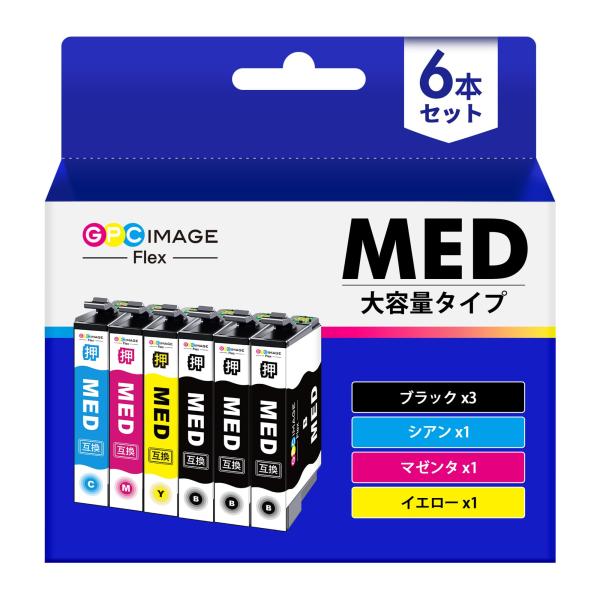 【商品仕様】：弊店の メダマヤキ インク 6本セット 大容量にはMED-BK ブラック *3 / MED-C シアン / MED-M マゼンタ/ MED-Y イエローがあります。【対応機種】：プリンター EW-456A EW-056A に適...