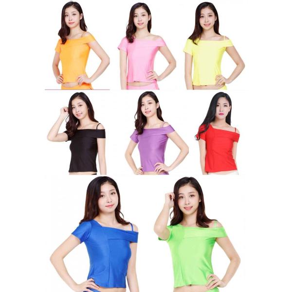 ■ □　商品詳細　□ ■☆ツルツルニット 半袖 ショート丈 左オフショルダー　シャツ左袖のみオフショルダー、、左右非対称なのが可愛くセクシーに魅せます。☆素材はニット生地で、1mm位の厚さでツルツルの生地です。縦横大きく伸縮します。 素材　...