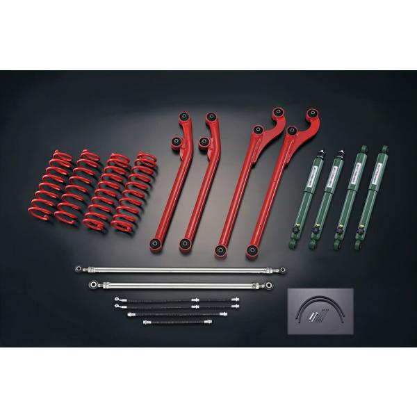 セット内容コイルスプリング 2インチor3インチKYB ロングショックアブソーバーSET 2インチor3インチステンレスラテラルロッド F+R50mmロングブレーキSETフロントリーディングアーム 2インチor3インチUPリアトレーリングア...