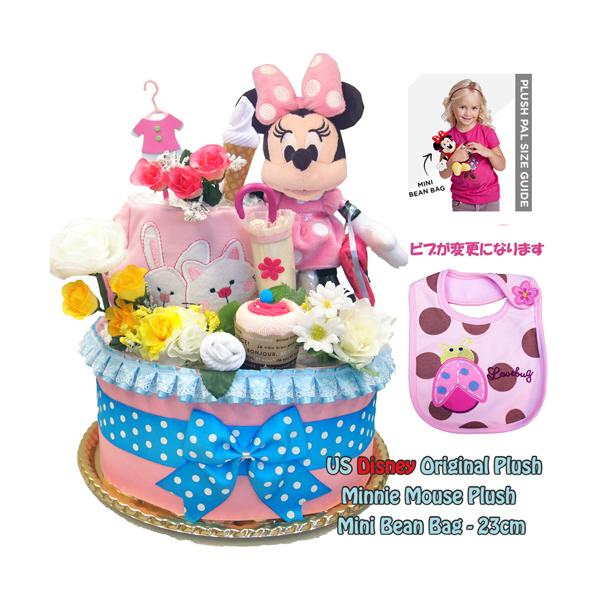 ★★　高さ約32cm・幅約 26cm　テープタイプパンパース 33枚使用◆◆　US DISNEY からやって来ました!　ディズニーオリジナル ミニーマウス stuffed TOY　高さ約25cm◆◆　US CARTERs　BIB　可愛いネコ...