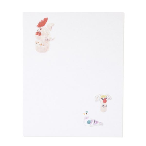 鳥にまつわる郷土玩具のイラストの懐紙です。鳩笛［青森・弘前］、太宰府の木鷽（きうそ）［福岡］、笹野彫り・鶏［山形・米沢］ が描かれています。懐紙は昔からお菓子の受け皿やメモ書き、ハンカチ、ぽち袋、箸袋など様々なかたちで利用されています。懐紙...