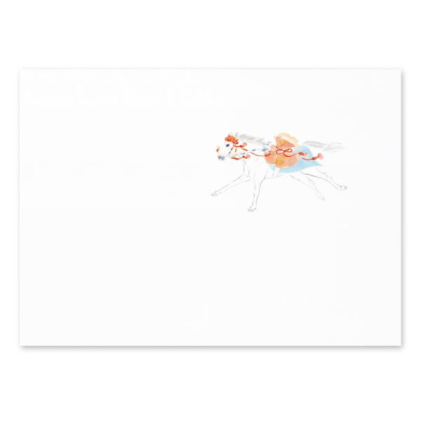 福がつまった巾着を運ぶ白馬のおめでたいランチョンマットです。かつて馬は神々の乗る神聖な生き物とされてきました。健脚、俊足、視野の広さが人々の生活を助け、古くから共に歩んできた馬。なかでも白馬は幸運をもたらす特別な存在として、人々の願いや希望...