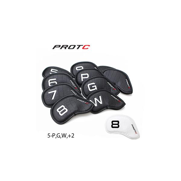 プロトコンセプトアイアン用番手別ヘッドカバー#5-9、P、G、W、無地2個の10個セット素材に合成皮革を使用し、型押しでクロコダイル模様が表現されています。番手記号の#5,#6,#7,#8,#9,P,G,Wは両サイドに刺繍されており、番手選...