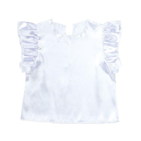 ■袖にフリルが付いた着脱カンタンなスリット入りサテンシャツ！