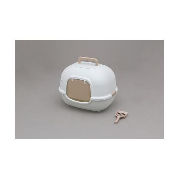 ■コンパクトサイズでケージの中にぴったり置ける猫トイレです。横漏れ防止構造で、おしっこが壁面をつたって外に漏れるのを防止します。トイレの内側にスコップを収納できるので、見た目もすっきりします。臭いが広がりにくい扉付きフルカバー、脱臭剤が入れ...