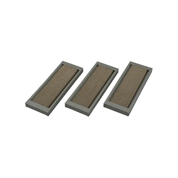 ■猫がのびのび爪とぎできる、場所をとらないスリムタイプの爪とぎです。お徳用3個パックです。セットの爪とぎは目が大きいので爪が研ぎやすく、爪とぎを裏返して両面使用できます。マタタビパウダー付きです。インテリアに馴染む枠カラーです。■爪とぎ1枚...