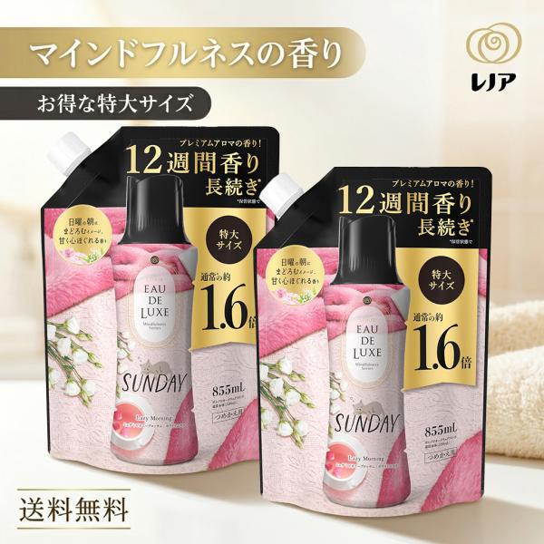 P&amp;Gのレノア オードリュクス 香り付け専用ビーズ マインドフルネスシリーズ サンデー 詰め替え 855mL  2個セット。ブランド：レノア オードリュクス（P&amp;G）。原材料：安定化剤、香料。衣類の香り付け専用ビーズの詰め替...