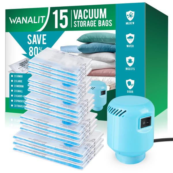 ・【Reduce Bag's Volume by 80%】Our vacuum storage bags are designed to help neatly organize your closet and store clothes ...