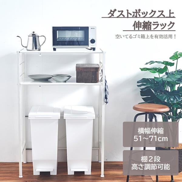 ゴミ箱上のデッドスペースを有効活用！高さを変えられる2段の棚で、キッチン周りをスッキリ収納。・2段の棚は全部で8段階調節が可能！　ゴミ箱のフタの開閉、レンジやトースターなどの高さに合わせて使えます。　上段を低めにすることで、作業台としてもち...