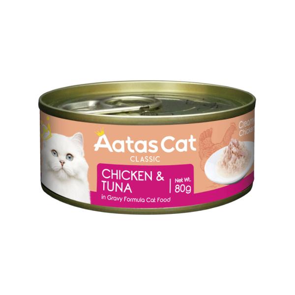 アタス キャット フード クリーミーチキン チキン＆ツナ 80ｇ【グレインフリー】【オールステージ】 Aatas Cat■チキン＆ツナ　８０ｇ■■原材料チキンブロス、チキン、ツナ、増粘剤（タピオカ澱粉、キサンタンガム）■成分値:粗たんぱく質...
