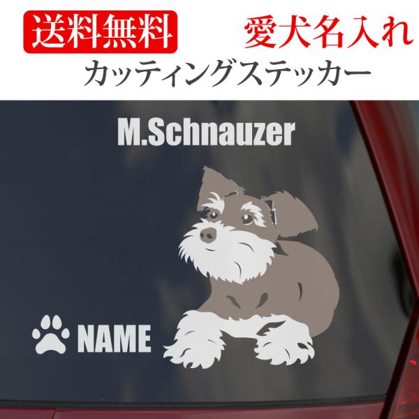 ミニチュアシュナウザーのステッカーの縦横どちらか大きいほうがＳは130mm　Ｍは150mm　Lは180mmです。ミニチュアシュナウザーのネームは英数半角で12文字以内です。 英数以外での犬のネームは粕取り前の切り文字になり、英数以外は６文字...