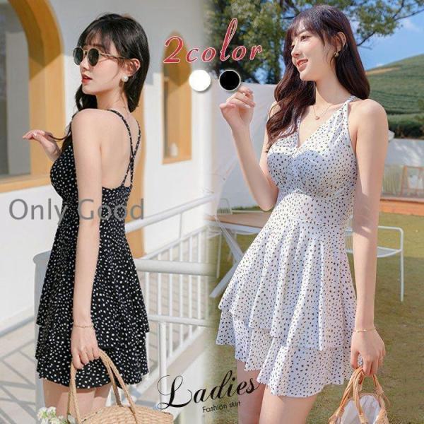 水着レディースワンピース型サロペット背中出し水着ハイウエストやせが目立つ腹をかくすスイムウェア温泉ビーチリゾートプール海