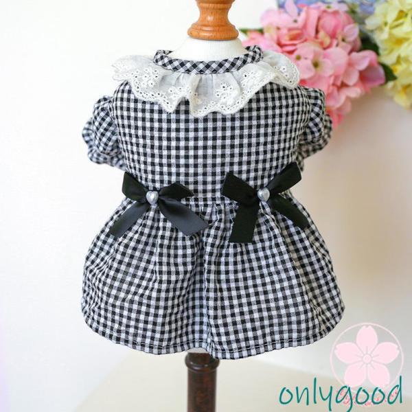 フリル や リボン が かわいい ブラック チェック ワンピース 上品 な お嬢様 サイズ 展開 が 豊富 で 小型犬 から 大型犬 まで おしゃれ を 楽しんで いただけます。お呼ばれ に お出かけ に インスタ 映えXS：背丈22cm ...
