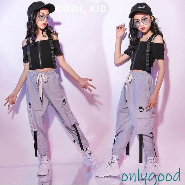 ズボン キッズ ダンス衣装 ヒップホップ  子供 ジーンズ セットアップ ガールズ 女の子 ジャズダンス ステージ衣装 セット内容：トップス1点ORパンツ1点素 材:綿.その他モデル情報：身長：135cm　体重：23kg　試着サイズ：140...