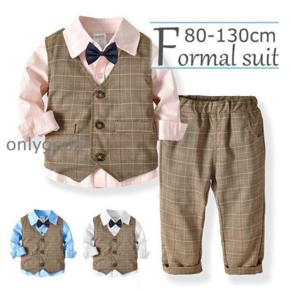 セット内容：ベスト、パンツ、シャツ(蝶ネクタイ付き)【サイズ】80-90-100-110-120-130CMカラー：ピンク、ホワイト、ブルー素材：ボリエステル、綿生産国：中国商品説明:セレモニースーツ ベビー服 子供服 キッズ  スーツ 男...