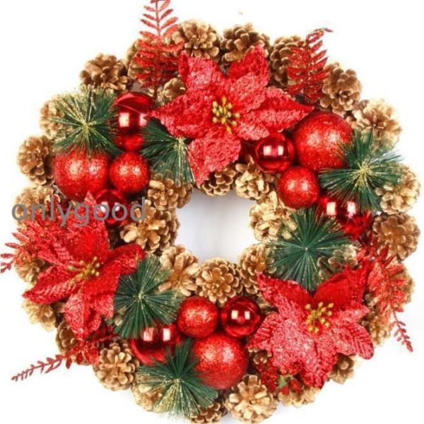 サイズ：総花輪直径は約40cm鮮やかな赤い実や松かさの飾りを多く用い、ぱっと目を引く大人かわいいクリスマスリースに仕上がりました。壁に、棚に、扉に。 飾っておくだけで、お部屋の中がクリスマスムードに変わります。ご注意：※天然素材を使用してお...