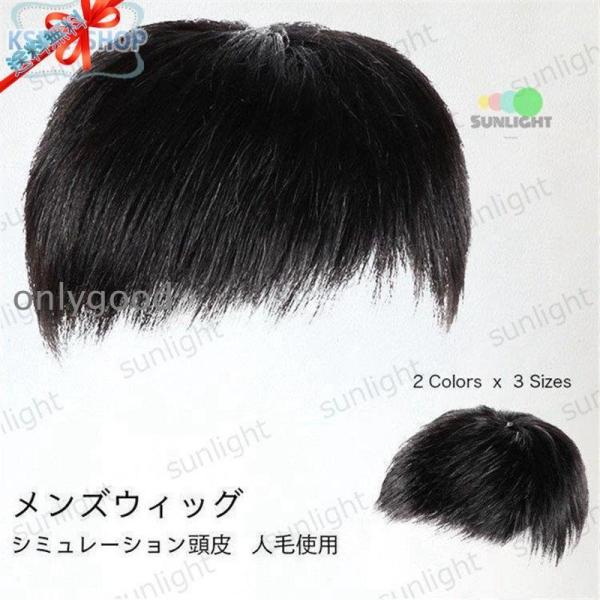 ウィッグ メンズ かつら 薄毛対策 部分ウィッグ 自然 ショートヘア 人毛 カツラ 耐風 男性 エクステ 増毛 セルフ増毛メンズ用部分ウィッグが新普段のイメージをがらっとチェンジ、初心者でも簡単に挑戦人毛を使用、自髪に似てる色合いと質感で髪...