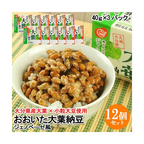 大分県産大葉を使用したジェノベーゼ風タレを添付した洋風納豆。SDGｓに寄与できる（環境にも優しい）サステナブル認証小粒大豆使用。毎日の食卓に納豆で彩りを。ごはんはもちろんパスタやサラダに、新しい美味しさ。[名称] おおいた大葉納豆ジェノベー...