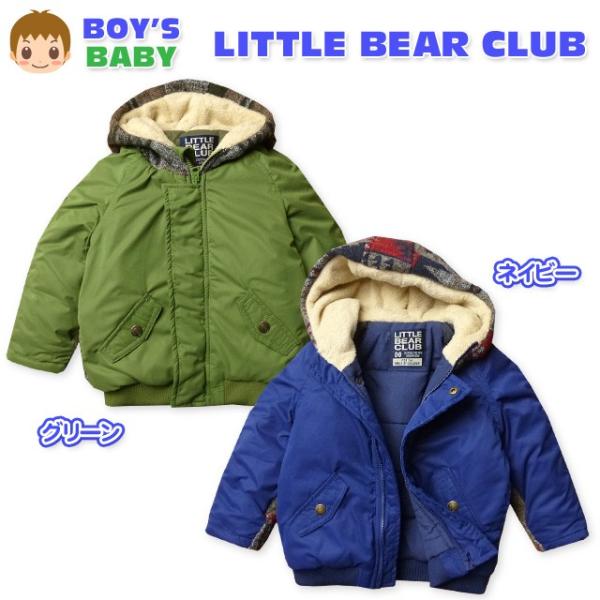 ベビー服 男の子 アウター フルジップ ジャケット LITTLE BEAR CLUB リトルベアークラブ 中綿 ネイティブ柄切替 フード付 ボア切替 男児 ベビー 90cm 95cm メール便不可