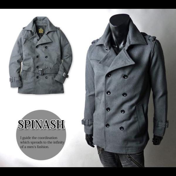 【バーゲン特価】メンズ Pコート ピーコート トレンチコート SPINASH スピナッシュ フェイクウール ベルト付き アウター メール便不可