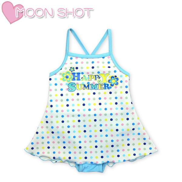 【女児ベビー】【水着】【ワンピース】【MOON SHOT】ロゴプリントドット柄 Aラインワンピース水着 メール便OK