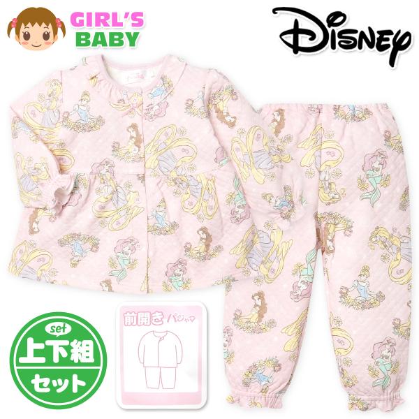 ●特 長・Disney(ディズニー)・ディズニープリンセス・長袖パジャマ　・上下組・前開き　・ニットキルト素材・暖かい素材　・保温性・肌側コットン100％・内側ネームタグ付き(トップスのみ)・キャラクター総柄プリント・襟/袖口/パンツ裾フリ...