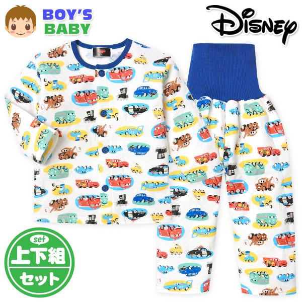 ●特 長・Disney(ディズニー)　・カーズ・長袖パジャマ　・腹巻き付き・上下組　・ニットキルト・保温性　・肌側コットン100％・前開きボタン　・襟リブ・パンツ後ろマチ付き・お名前ネームタグ付き(トップス)・キャラクター総柄プリント・ナイ...