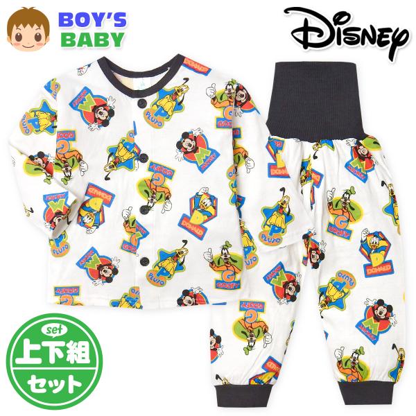 ●特 長・Disney(ディズニー)・ミッキーマウス/ドナルドダック/　グーフィー/プルート・腹巻き付き長袖パジャマ・前開きボタン　・上下組・本体コットン100％・お腹が出にくい/寝冷え防止・お名前ネームタグ付き・パンツ後ろマチ付き・キャラ...