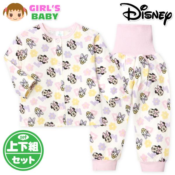 ●特 長・Disney(ディズニー)・ミニーマウス/デイジーダック・腹巻き付きパジャマ　・上下組・ニットキルト　・暖かい素材・保温性　・肌側コットン100％・前開きボタン　・襟/パンツ裾リブ・パンツ後ろマチ付き・お名前ネームタグ付き・キャラ...