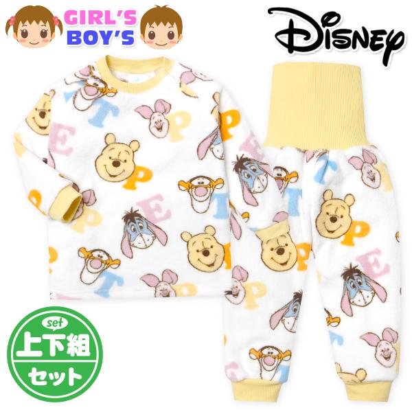 ●特 長・Disney(ディズニー)・くまのプーさん・腹巻き付きパジャマ・上下組　・両面フリースボア・暖かい素材　・保温性　・防寒性・襟元スナップボタン付き・パンツ後ろマチ付き・襟/袖口/パンツ裾リブ・お名前ネームタグ付き・キャラクター総柄...