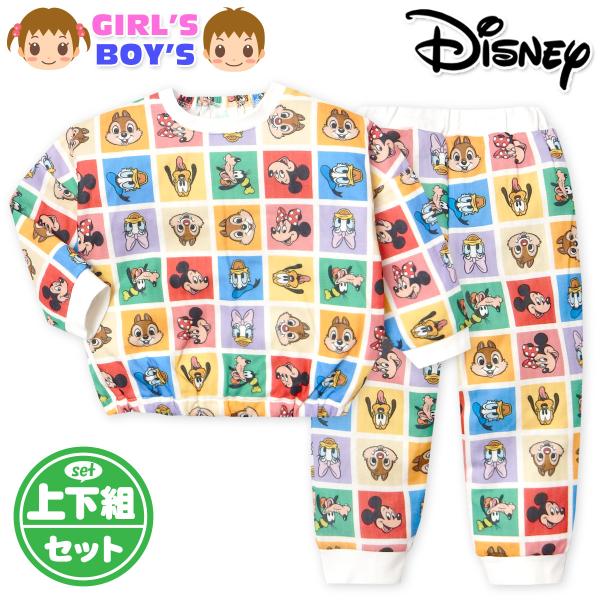 ●特 長・Disney(ディズニー)・ミッキーフレンズ・長袖キルトパジャマ　・上下組・ニットキルト/ストライプキルト・肌側コットン100％・保温性　・暖かい/温かい・トップスゆったりシルエット・内側ネームタグ付き(トップスのみ)・キャラクタ...