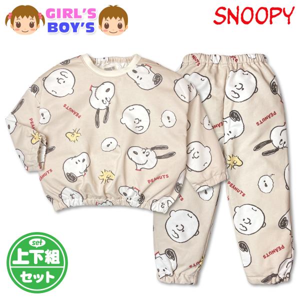 ●コメントSNOOPY（スヌーピー）総柄デザインのベビーパジャマが登場！スヌーピー・ウッドストック・チャーリーブラウン♪ゆったりシルエットでウエスト総ゴム＋ゴム入れ替え口付き。お名前が書けるネームタグ付きで保育園のお泊まり用にもおすすめ♪程...