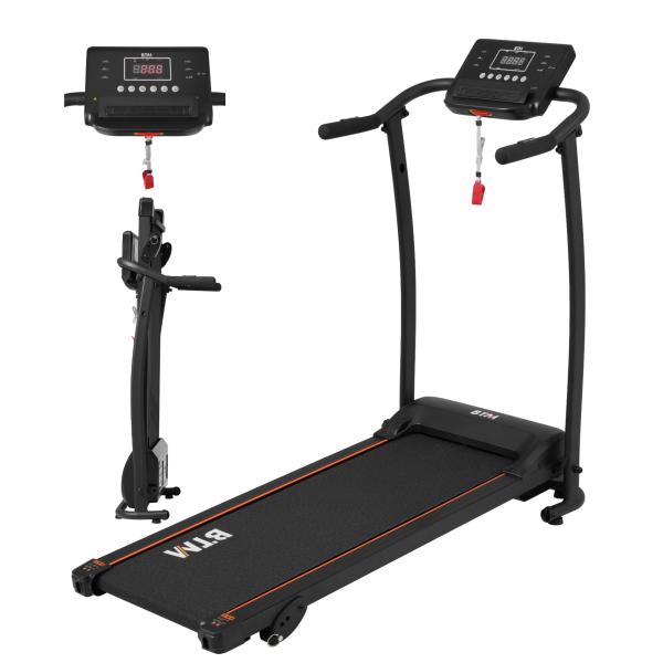 【商品仕様】商品名：電動ランニングマシン MAX10km/h走行ベルトサイズ：約幅35×奥行102cm折りたたみ時サイズ：約幅124×奥行58×高さ21cm梱包サイズ：約幅129×奥行64.5×高さ23.5cm本体重量：約21kg　梱包重量...