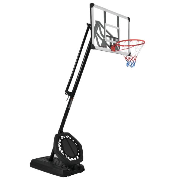 商品名：バスケットゴール 高さ無段階調節 フロートボード付き 230〜305cmサイズ：高さ：230〜305cm（無段階調節）リム直径：45cm素材／材質：バックボード：ポリカーボネートリム：スチールネット：ポリエステル重量：組立時に変動対...