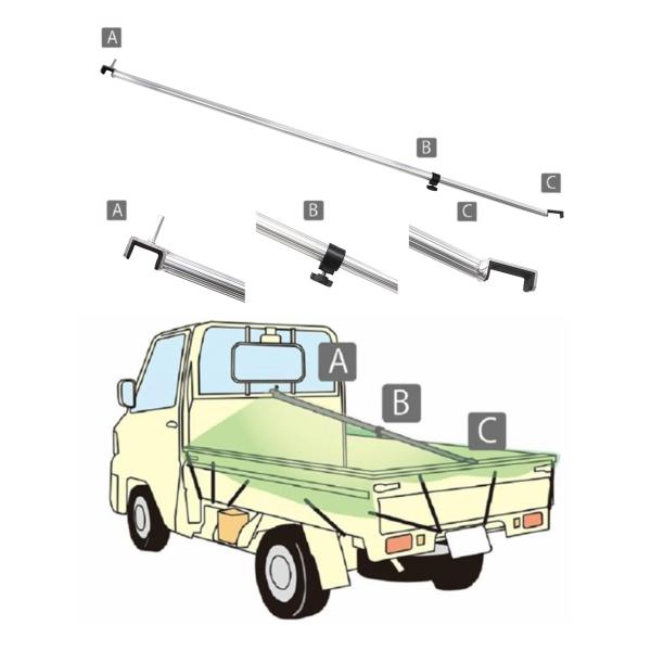 ◆伸縮式荷台ポール【品　名】トラック荷台用伸縮突っ張り棒　　　　　Oochi-Worksオリジナル【サイズ】1.18ｍ〜2.20ｍ対応　伸縮式　　フック内側：（A）約3.3cm　　　　　　　　（C）約4.3cm【材　質】アルミ製【重　量】0...