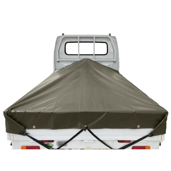 【発売日：2025年09月25日】標準荷台軽トラック用シート軽トラックシート【サイズ】（前部）2.0ｍ・（後部）1.9ｍ×（長さ）2.15ｍ　標準荷台軽トラック用【シート形状】台形シート【カラー】OD　国防色【材　質】エステル帆布　防水【ハ...