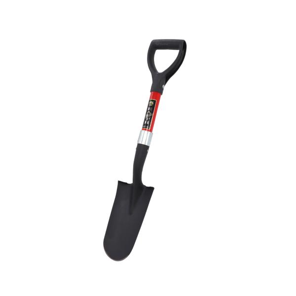 女性でも使い易い、小型軽量の園芸用ショベルミニ園芸ショベル【サイズ】全　長：670mm　　　　　刃先幅：125mm　　　　　頭部長さ：220mm　　　　　重　量：800g【材　質】柄 ：グラスファイバー　　　　　刃先：スチール　　　　　グリ...