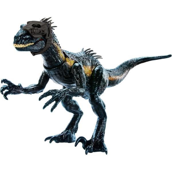 大迫力のマテルのジュラシック フィギュア『ジュラシック・ワールド／炎の王国』に登場するインドラプトルの迫力満点のフィギュア。背中のボタンを押すと、目がひかり、口を開けてほえます。リアルな見た目とサウンドの他、長い腕を使ったバトルアクションも...