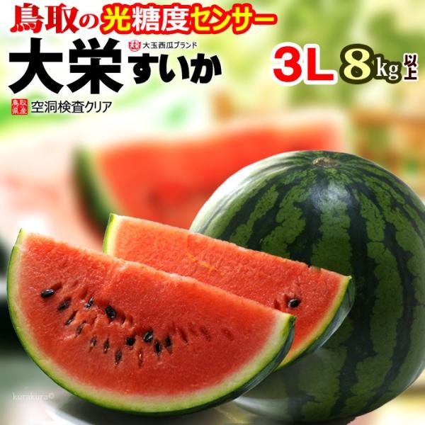 【発売日：2026年06月10日】商品名 : 大栄すいか 秀品内容量/産地 : 3L×1玉(8-9.5kg)/鳥取発送時期 : 6月中旬-7月上旬発送形態 : ヤマト運輸 常温便 送料 : 送料込(北海道・沖縄・離島地域へのお届けは追加送料...
