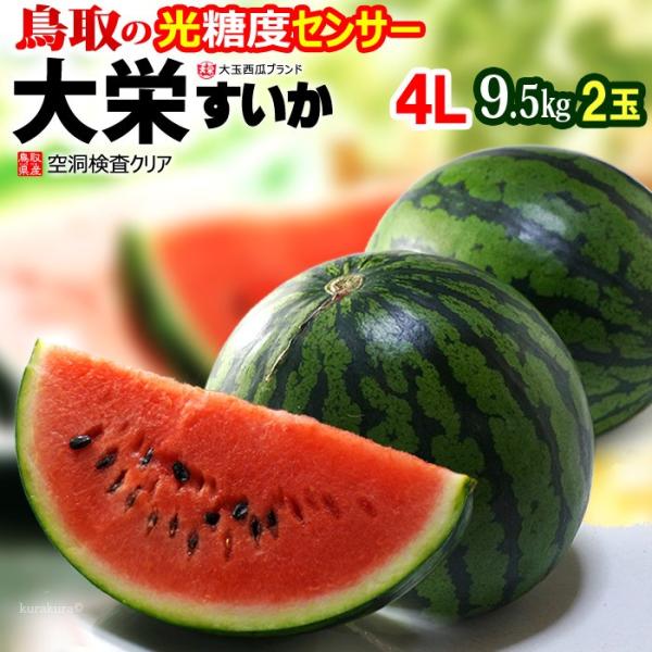 【発売日：2026年06月10日】商品名 : 大栄すいか 秀品内容量/産地 : 4L×2玉(19-22kg)/鳥取発送時期 : 6月中旬-7月上旬発送形態 : ヤマト運輸 常温便 送料 : 送料込(北海道・沖縄・離島地域へのお届けは追加送料...