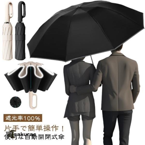 カバンに掛けれらる傘 晴雨兼用傘 自動開閉 メンズ傘 折りたたみ傘 ワンタッチ 傘 大きい 日傘 雨傘 フック付き持ち手 UVカット レディース コン