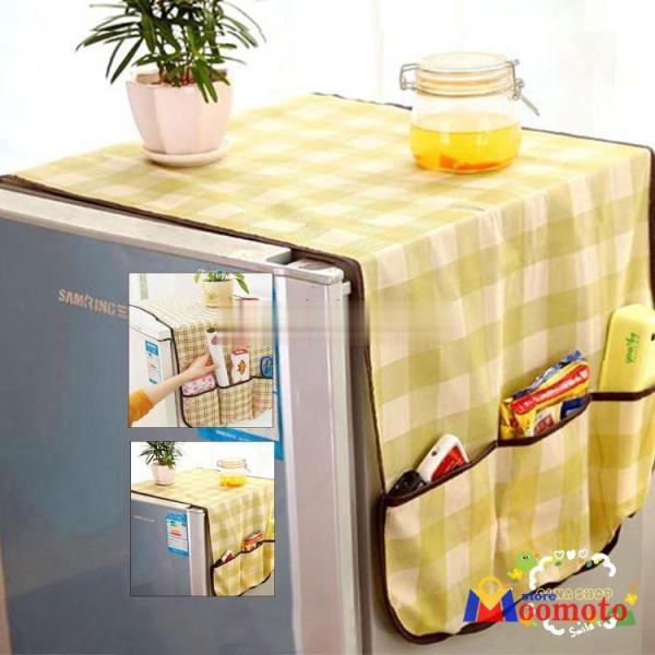 ■品名：防塵カバー■素材：ポリエステル ■カラー：全2色■生産地：：中国■適用電器：冷蔵庫■検索ワード：冷蔵庫 ダストカバー 汚れ防止 カバー 収納 ポケット 防塵カバー 収納袋付き 冷蔵庫上カバー 防水 小物入れ　布　ポーチ　バッグ　テー...