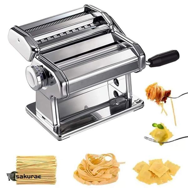 手動麺機、レシピブックレットパスタメーカーマシンヌードルカッター304ステンレス鋼手動パスタローラーマシンカッター ステンレス製 衛生的 お手入れ簡単