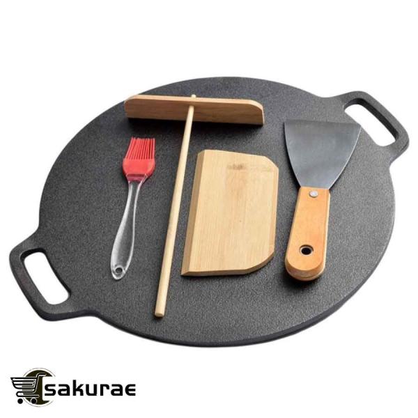クレープパン 30cm クレープ トンボ付き IH対応 クレープメーカー クレープ焼き器 フライパン 味付け済みの鋳鉄フライパン コーティングされていないノンスティ
