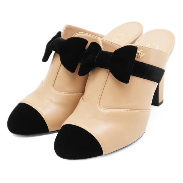 [ブランド]CHANEL /シャネル[アイテム]ミュール バイカラー リボン ベルベット COCOマークチャーム ハイヒール ミュール[モデル]G35246[シリーズ]CHANEL シャネル ミュール レディース 37.5C G35246 ...