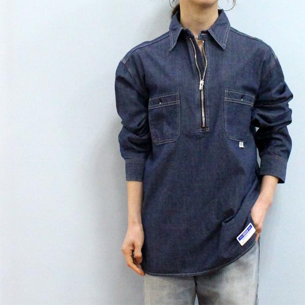 【UNION HERCULES MADE】ハーフジップシャツ☆1950年代のハーフジップシャツをベースにデザイン。インディゴダンガリー生地を使用し、加工はストーンウォッシュ程度でハード感を抑え、着やすい仕上がりに。現在的なアレンジとして、身...