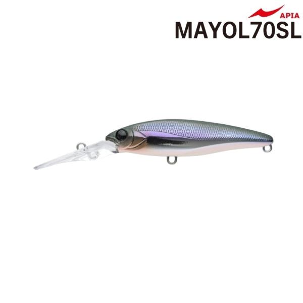アピア APIA マイヨール 70SL■Length：70ｍｍ■Weight：8.5ｇ■Type：シンキング■Action：タイトピッチウォブリング■潜行レンジ：MAX2.5m■フック：#8×2pcs （BKK FANGS-62UA）